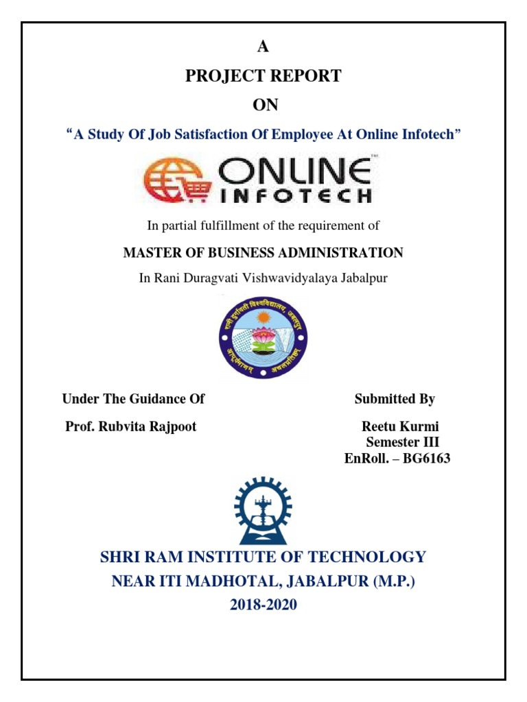 A Project Report ON: A Study of Job Satisfaction of Employee at Online Infotech" | PDF | Master ...