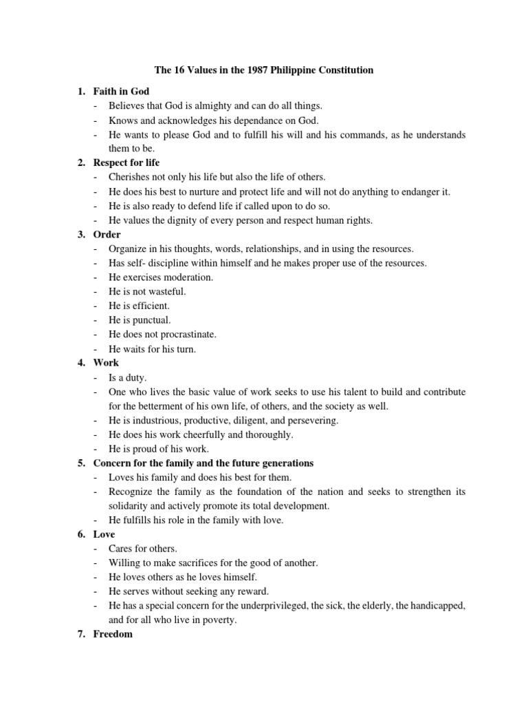 The 16 Values in The 1987 Philippine Constitution | PDF | Rights ...