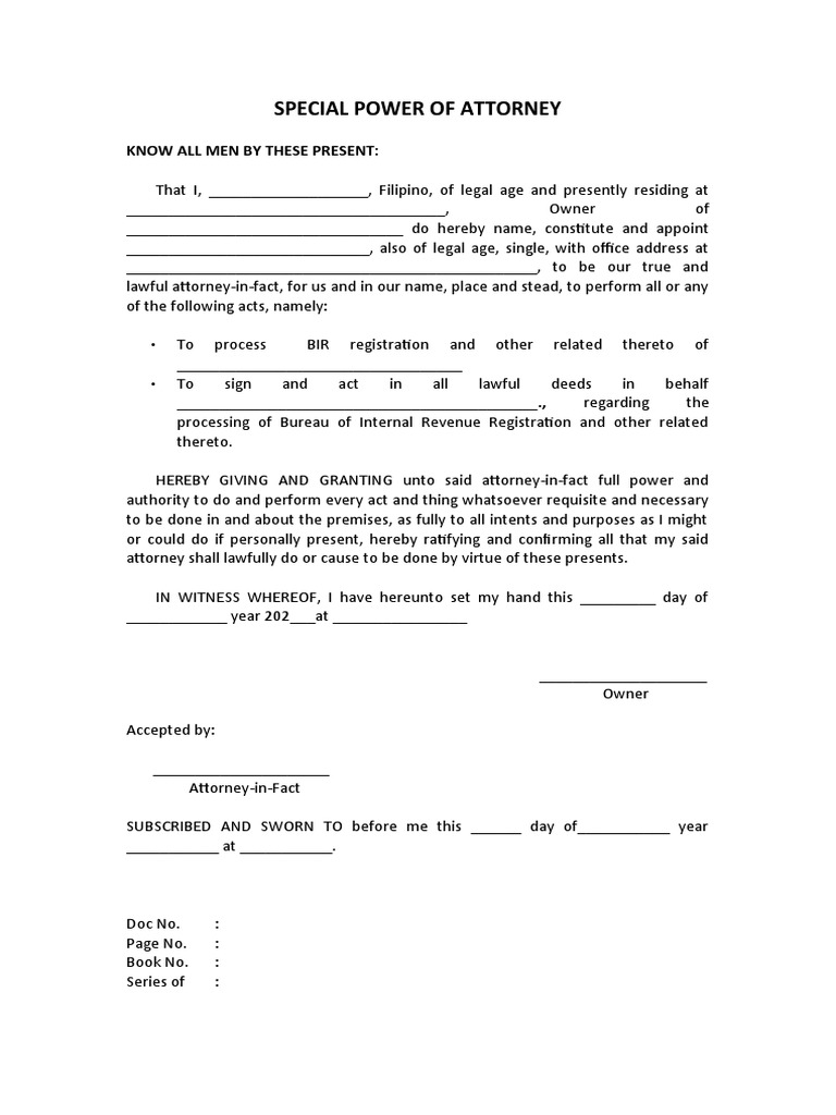 SPA For BIR Processing As Representative | PDF