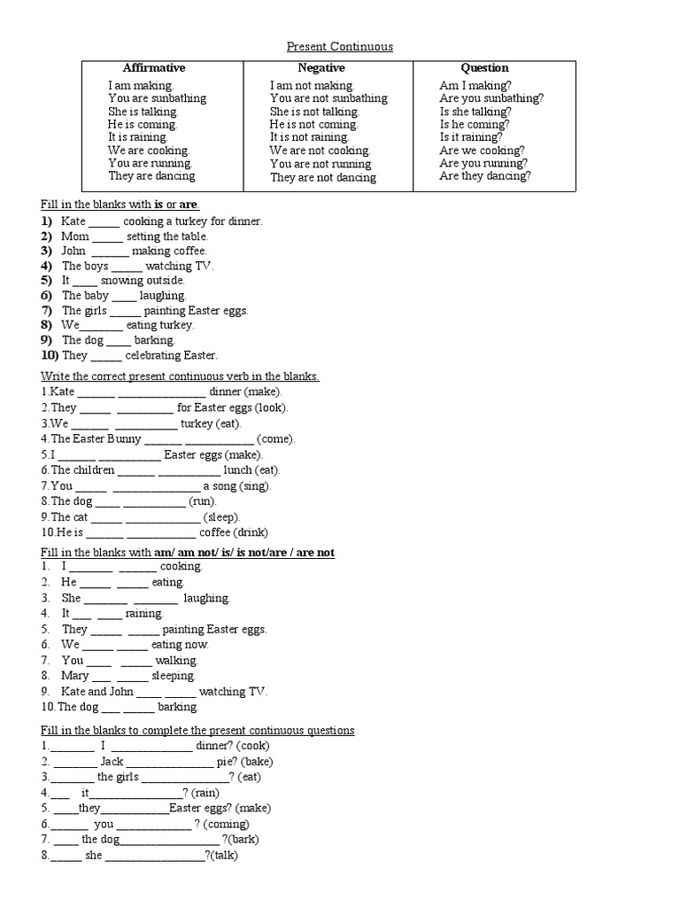 Present Continuous + Table | PDF | Language Arts & Discipline