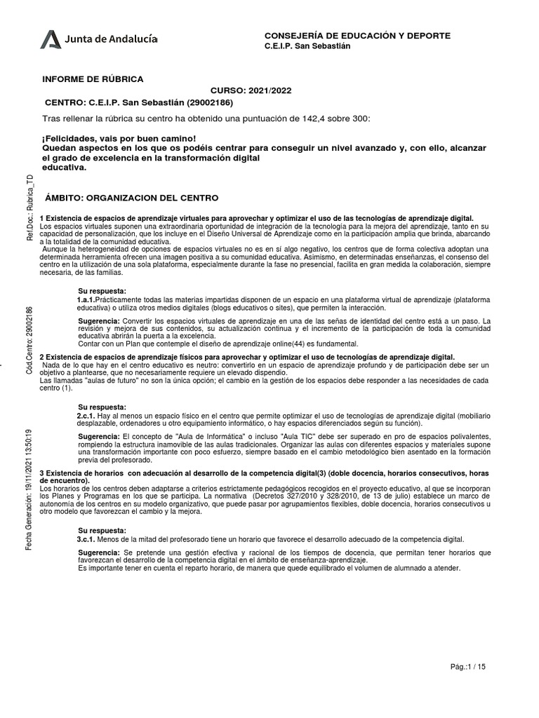 1.1. Rúbrica Séneca - 2021-22 | PDF | Maestros | Educación primaria