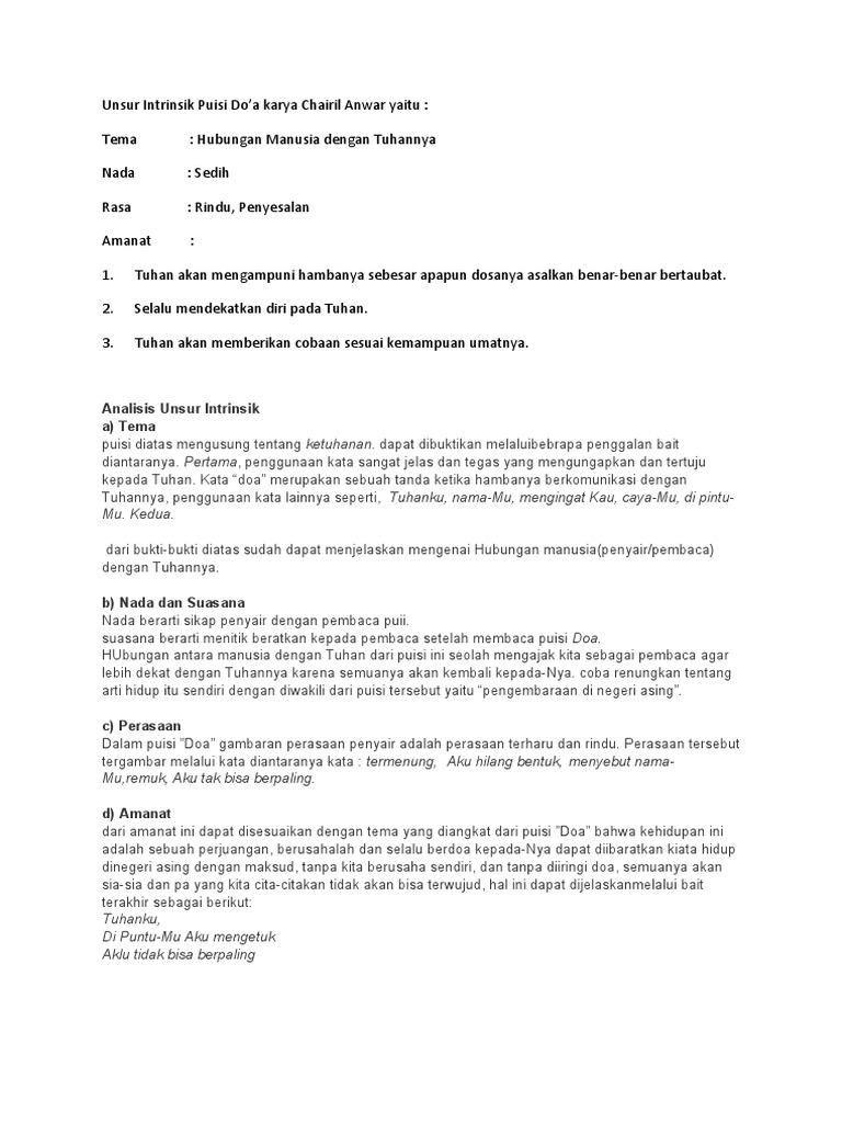 Analisis Puisi "Doa" Chairil Anwar | PDF