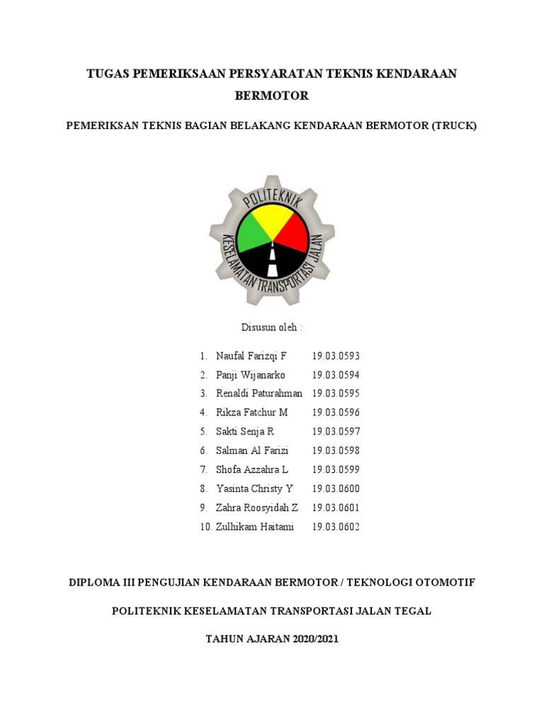 Tugas Pemeriksaan Persyaratan Teknis Kendaraan Bermotor | PDF