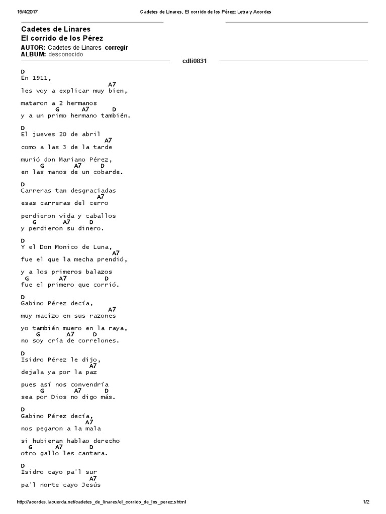 Letra y Acordes: Corrido de los Pérez | PDF
