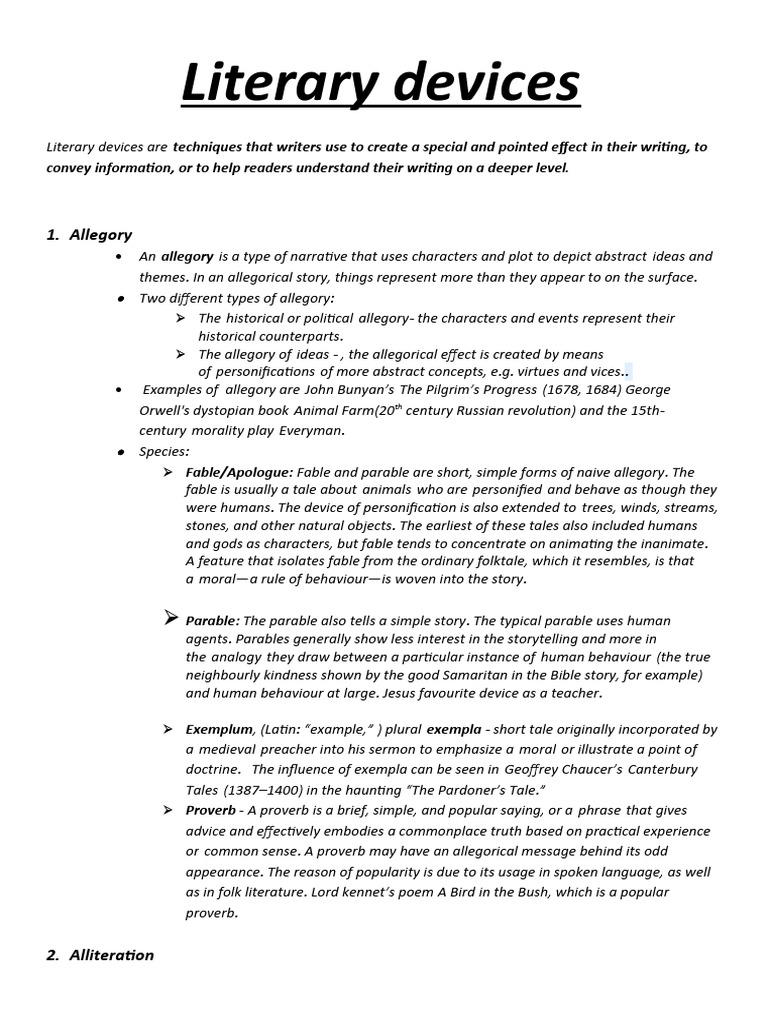 Literary Devices: 1. Allegory | PDF | Allegory | Irony