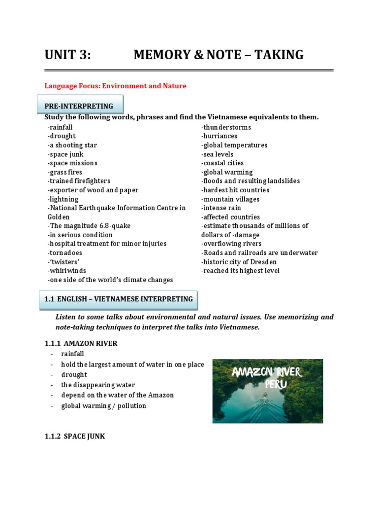 Unit 3 - Memory Note Taking - Course Materials | PDF | Vietnam ...