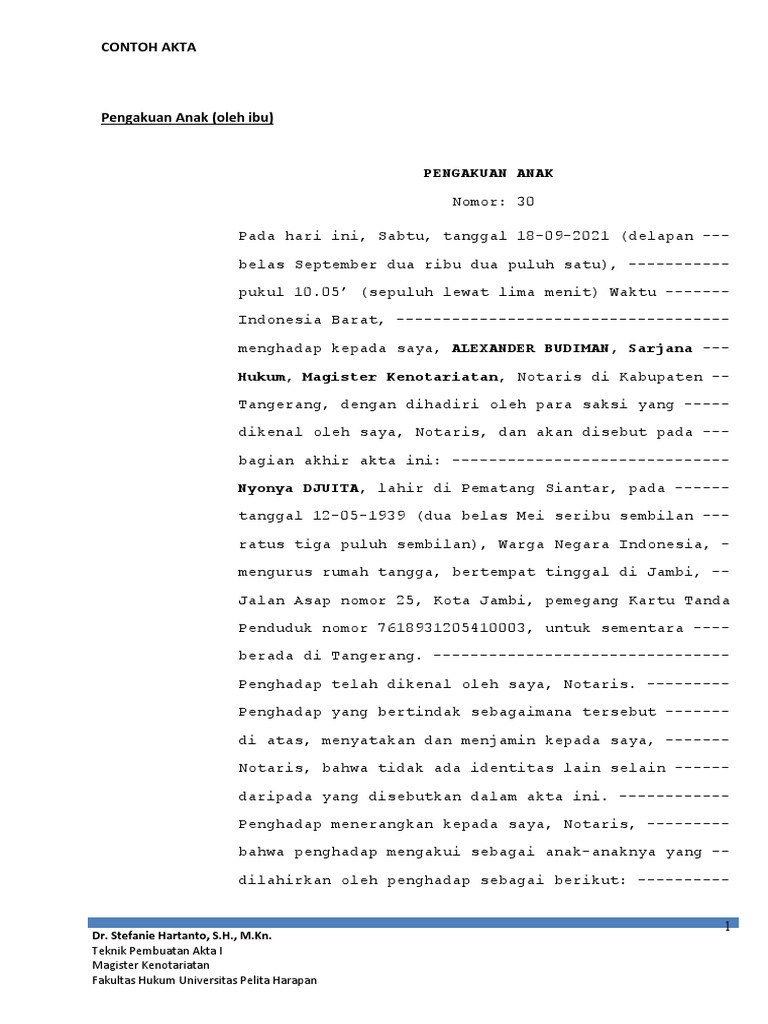 Contoh Akta Pengakuan Anak | PDF