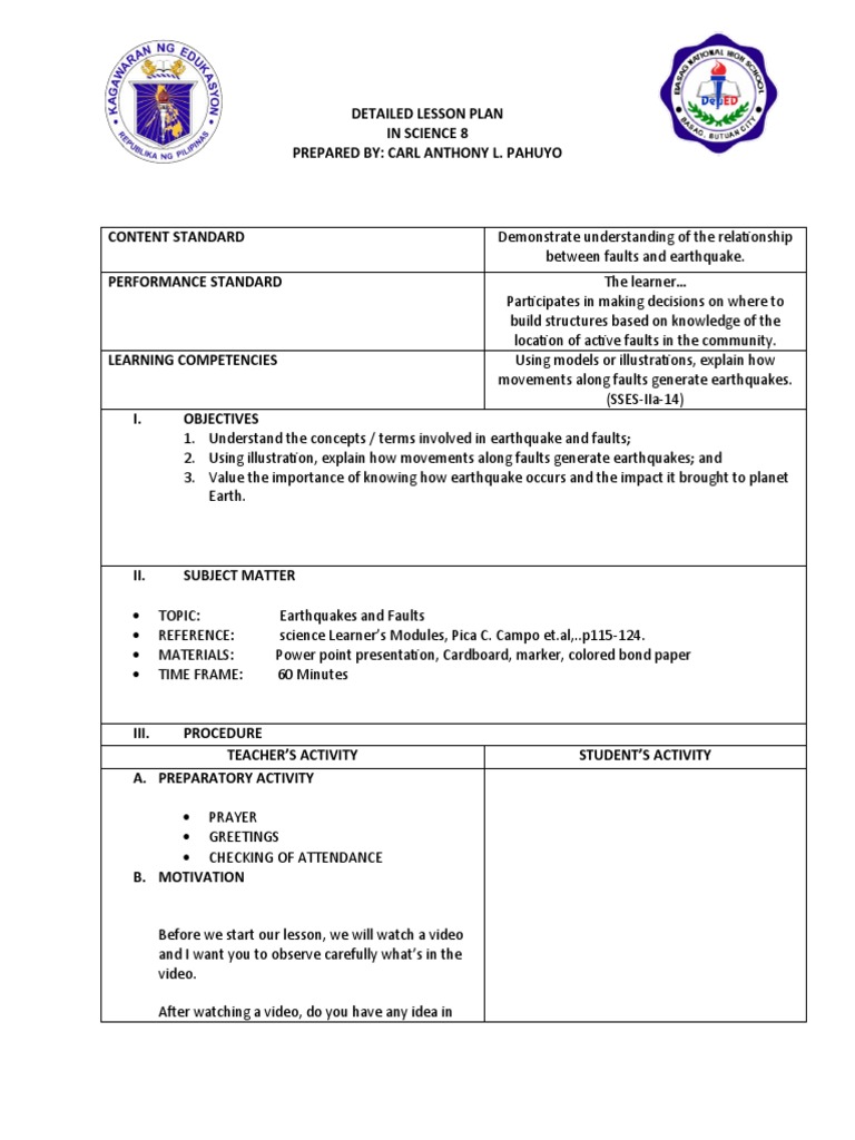 Lesson Plan Demo | PDF | Fault (Geology) | Earthquakes