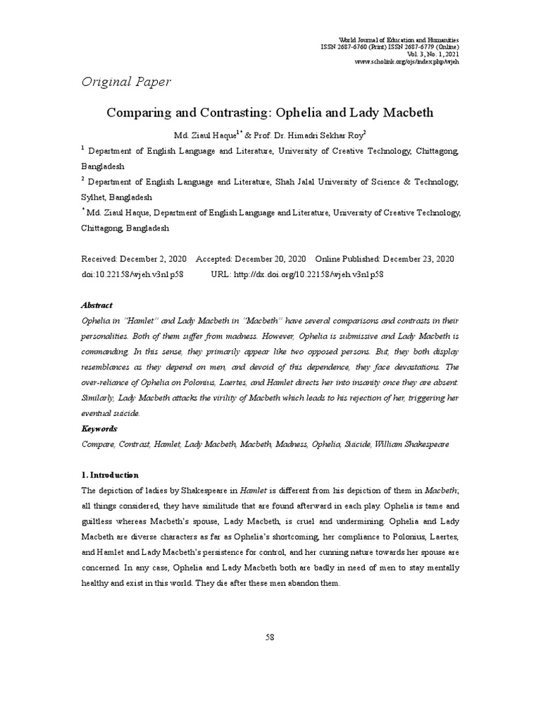 Comparing and Contrasting Lady Macbeth and Ophelia From Hamlet | PDF ...