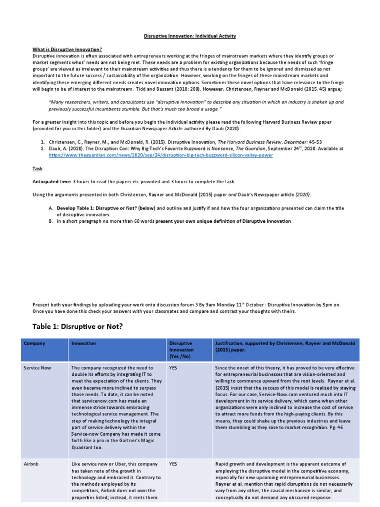 21 Activity 3 Disruptive Innovation | PDF | Disruptive Innovation ...
