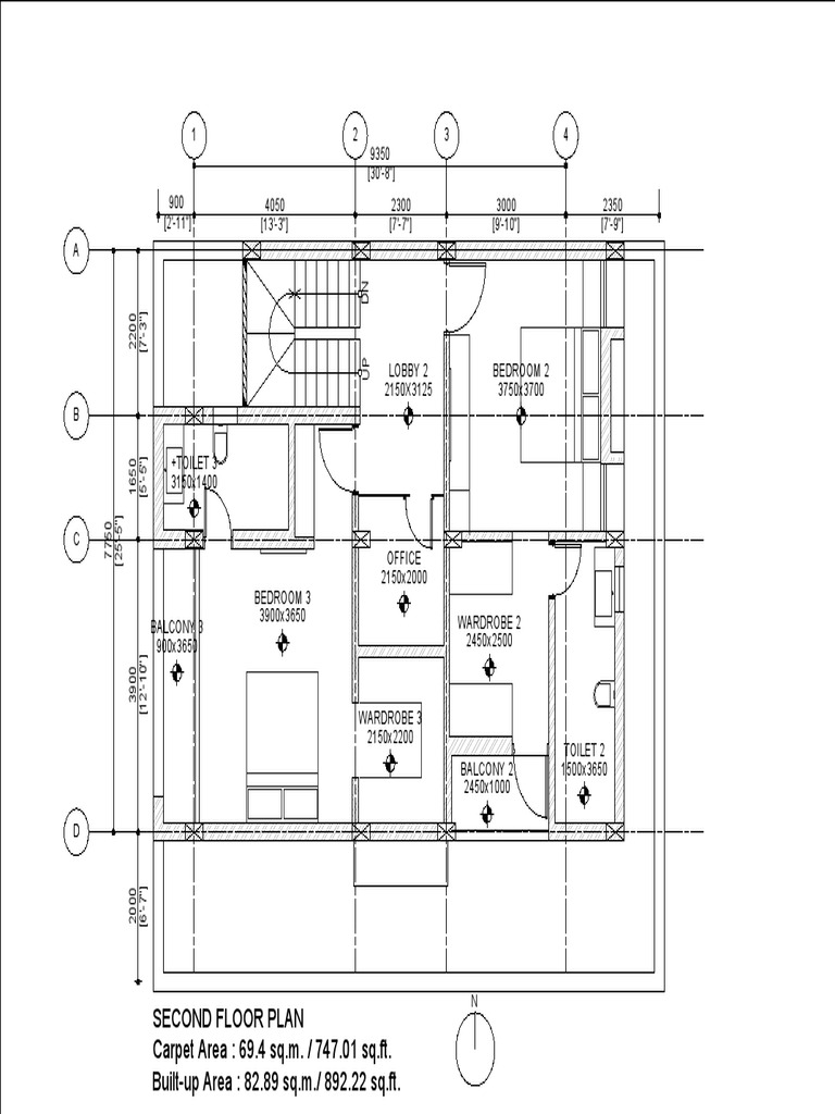 Second Floor Plan Carpet Area: 69.4 Sq.m. / 747.01 SQ - Ft. Built-Up ...