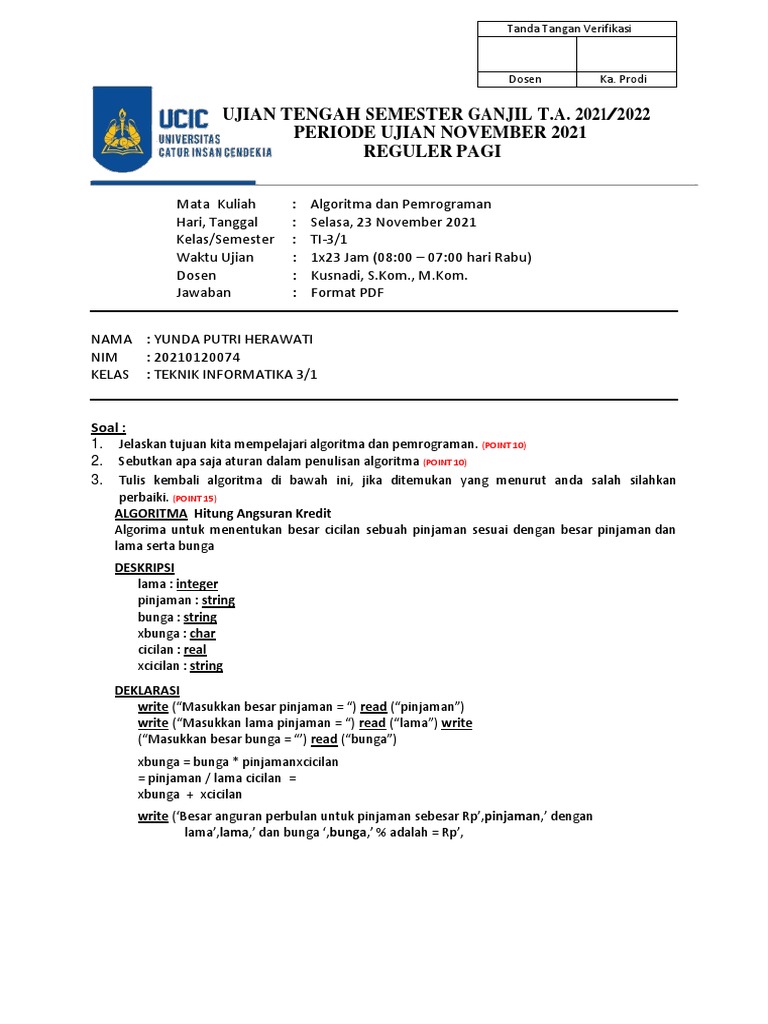 Uts Algoritma | PDF | Karier & Perkembangan | Metode & Bahan Ajar