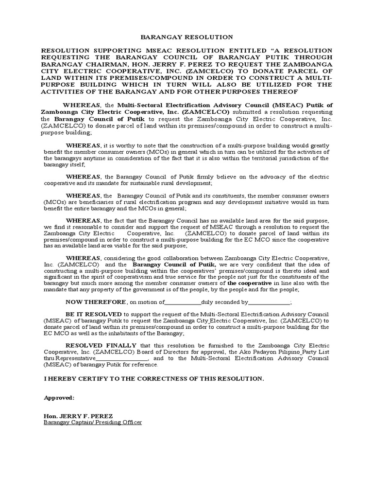 Barangay Resolution | PDF