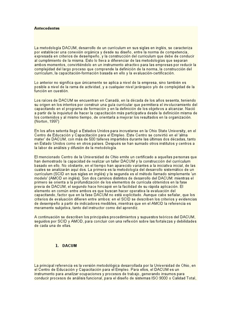 Método Dacum | PDF | Plan de estudios | Aprendizaje