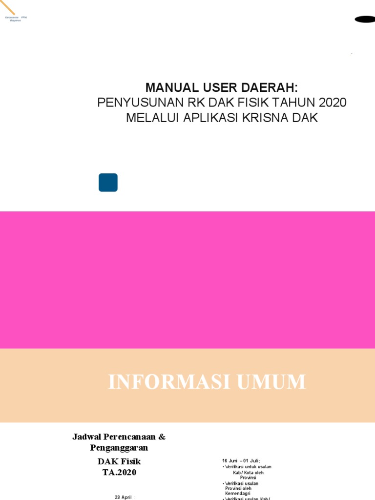 Penyusunan RK Dak Fisik Tahun 2020 Melalui Aplikasi Krisna Dak | PDF