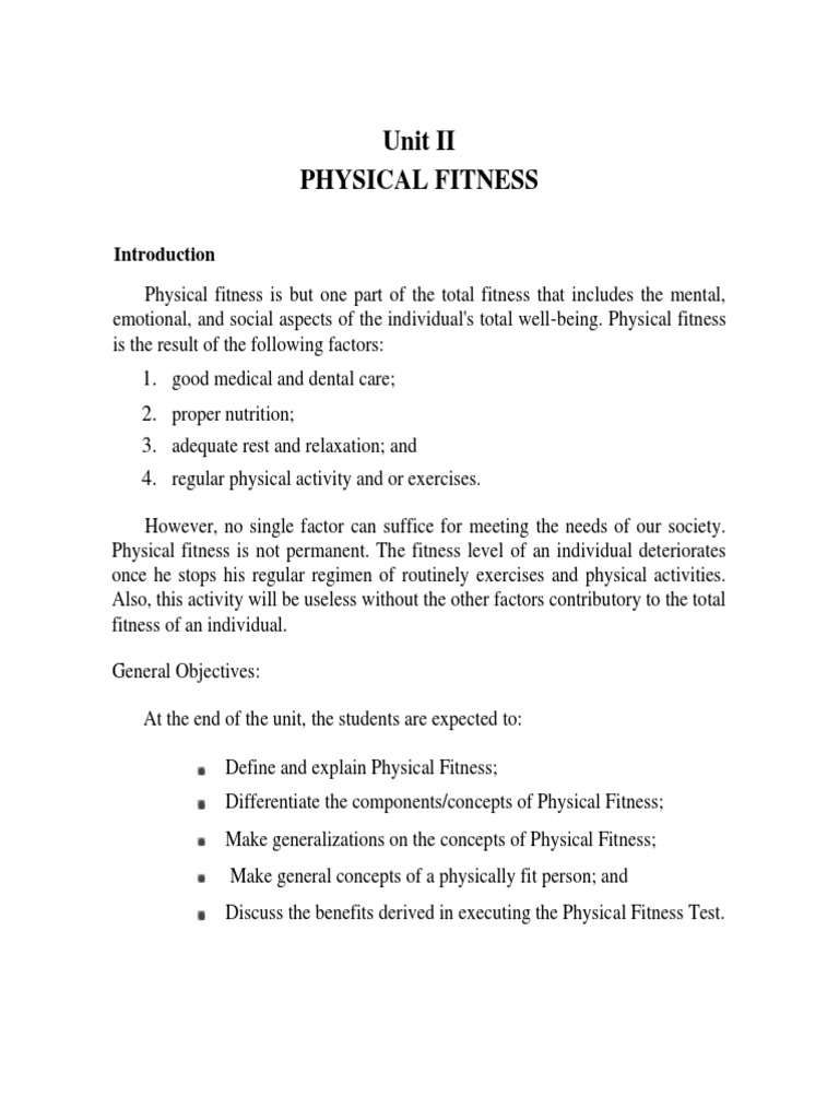 Unit II Physical Fitness | PDF | Physical Fitness | Flexibility (Anatomy)