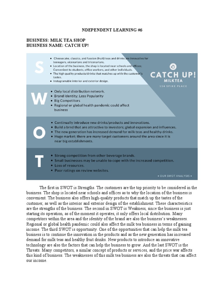 SWOT Analysis for Catch Up! Milk Tea Shop | PDF | Finance & Money ...