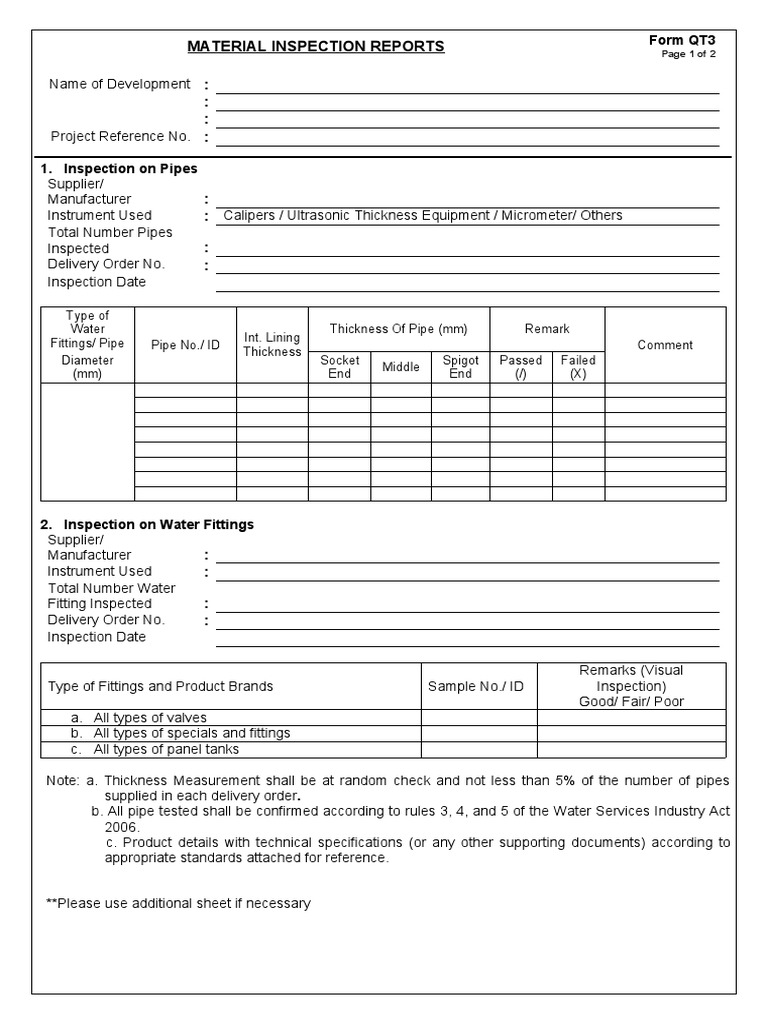 Material Inspection Reports::::: Form QT3 | PDF | Pipe (Fluid ...