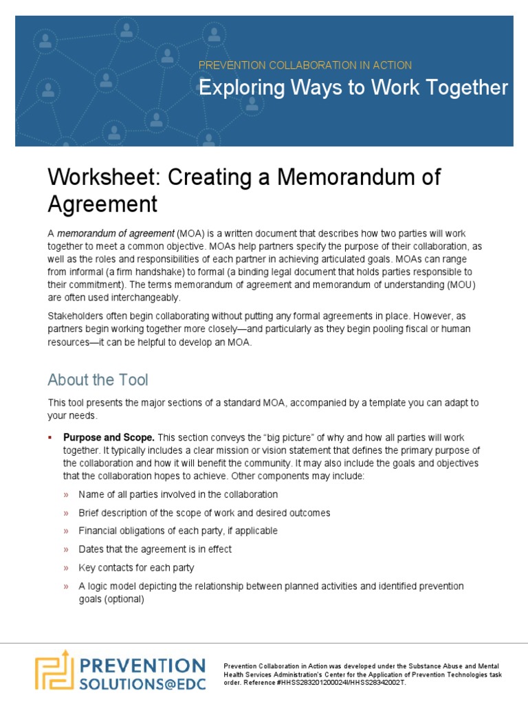 Worksheet Creating A Memorandum of Agreement - 508compliant | PDF ...