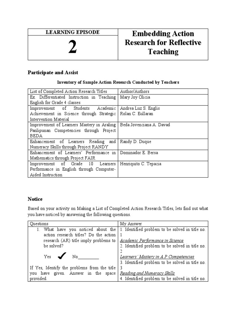 FS - 2 - Learning Episode 2 | PDF | Teachers | Laboratories