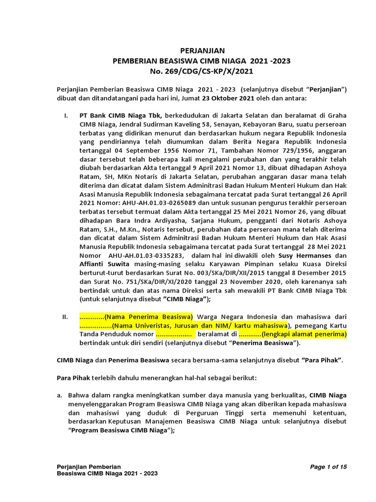 PKS Beasiswa Periode 2021 - 2023 - Nama - Universitas | PDF