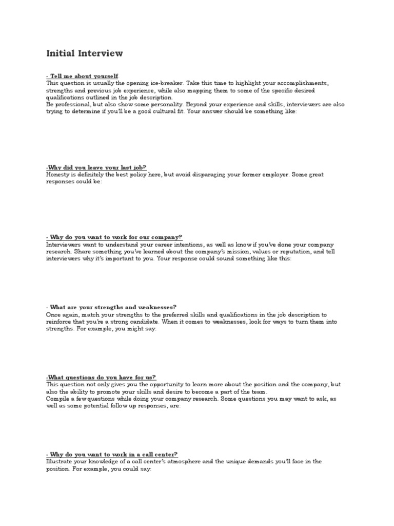 Ace Your Initial Call Center Interview | PDF | Applied Psychology ...
