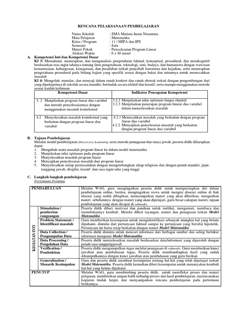 11 RPP Program Linear | PDF