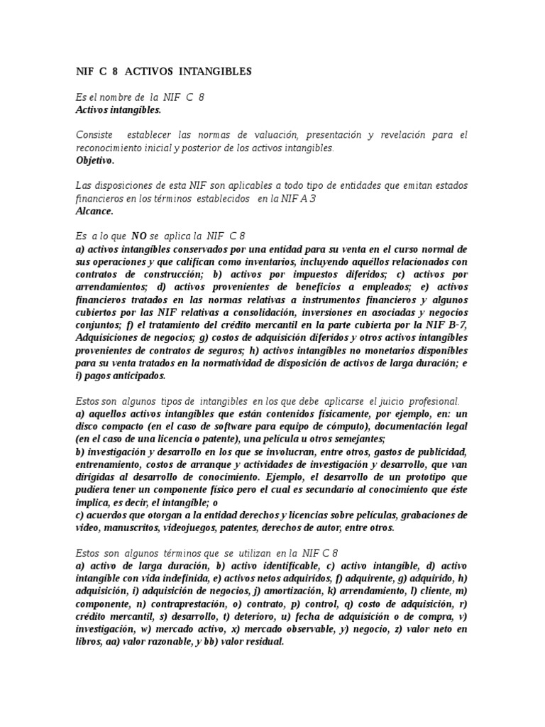 Guía de la NIF C-8: Activos Intangibles | PDF | Activo intangible | Amortización (Negocio)