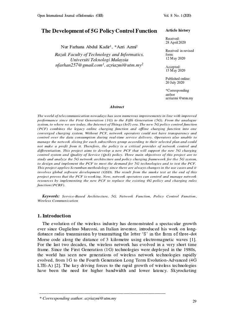 The Development of 5G Policy Control Function | PDF | Computer Network ...
