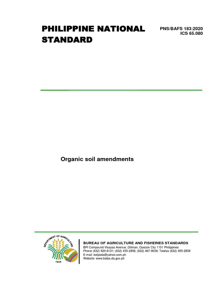 PNS/BAFS 183:2020 on Organic Soil Amendments | PDF | Fertilizer | Soil