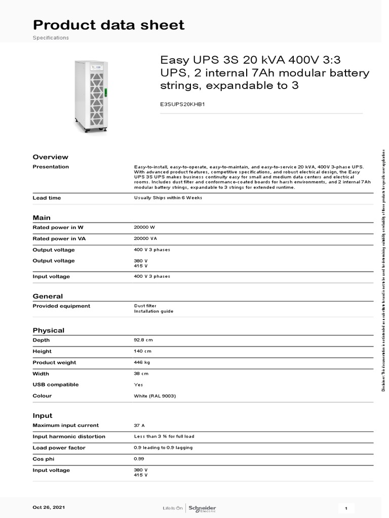 Easy UPS 3S - E3SUPS20KHB1 | PDF | Electronics | Electricity