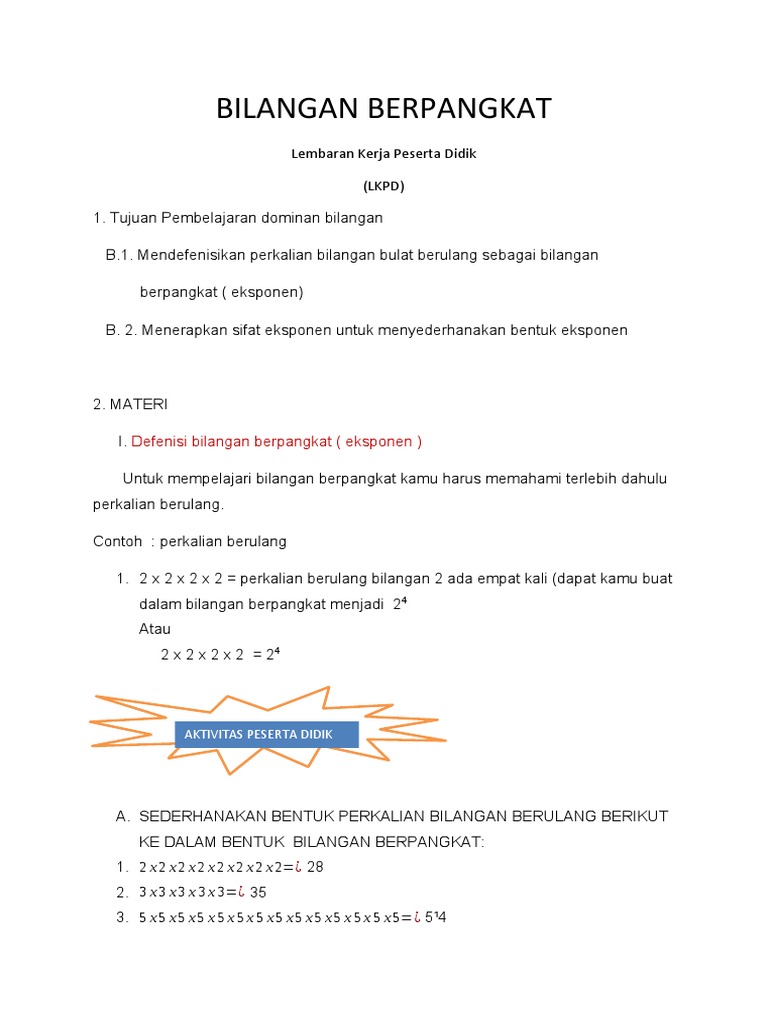 LKPD Bilangan Berpangkat | PDF
