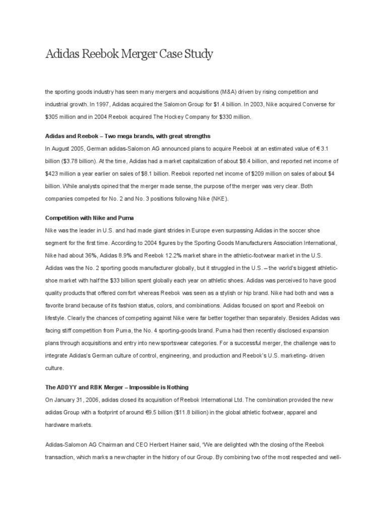 Adidas Reebok Merger Case Study | PDF | Adidas | Nike