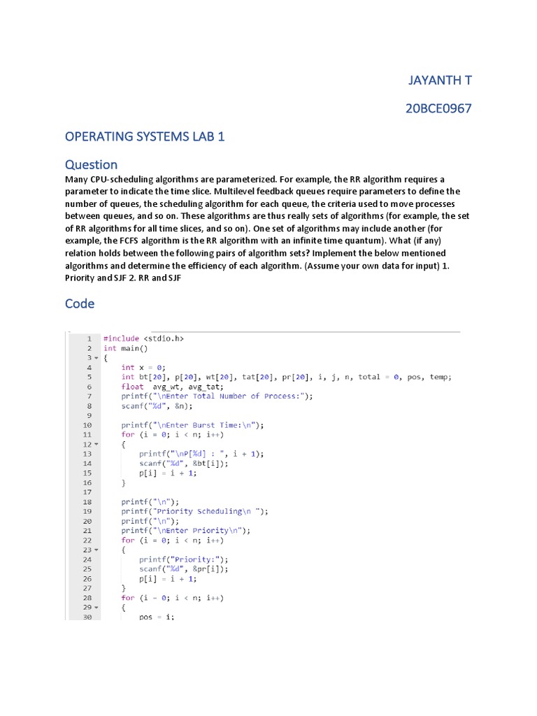 Jayanth T 20BCE0967 Operating Systems Lab 1 | PDF | Technology & Engineering