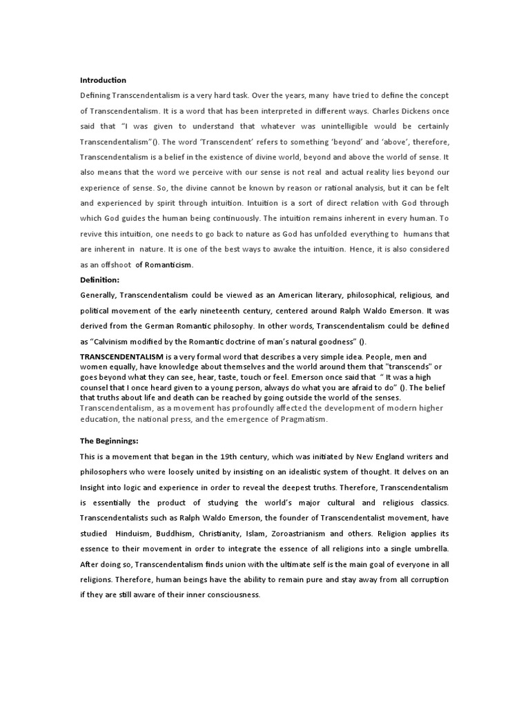 Transcendentalism Is An American Literature | PDF | Transcendentalism ...