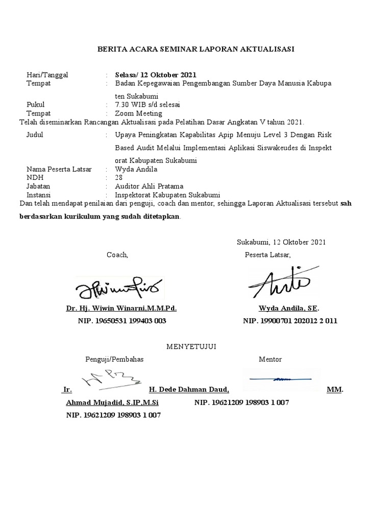 Berita Acara Seminar Rancangan Aktualisasi | PDF