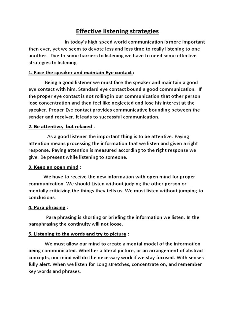 Effective Listening Strategies | PDF | Self-Improvement