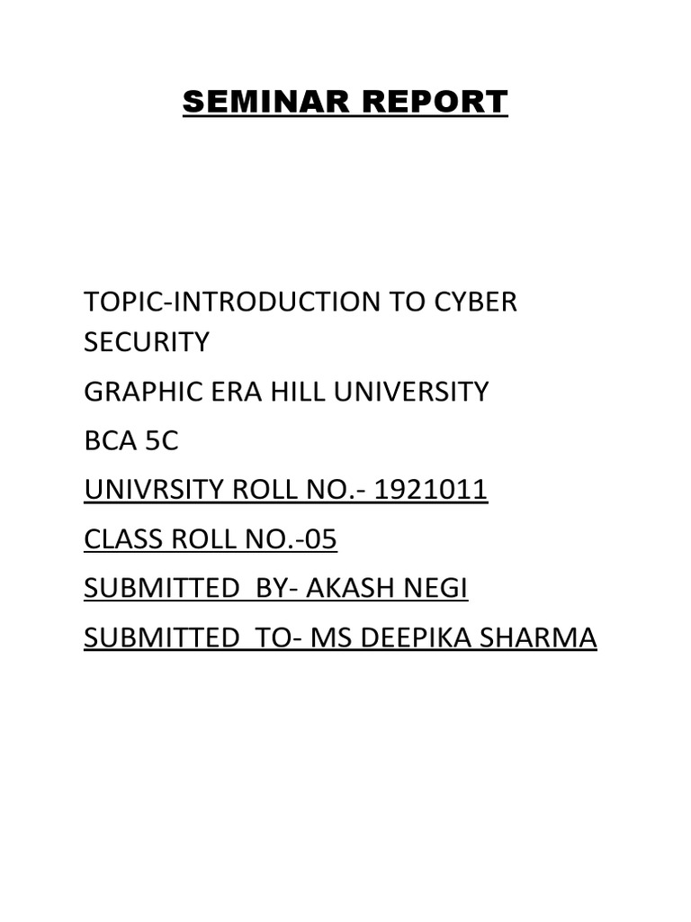 Cyber Security Seminar Report | PDF | Malware | Computer Security