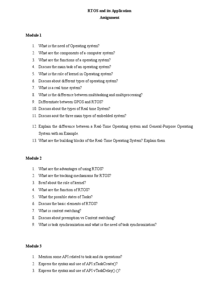 RTOS Assignment Module Wise | PDF | Scheduling (Computing) | Operating System