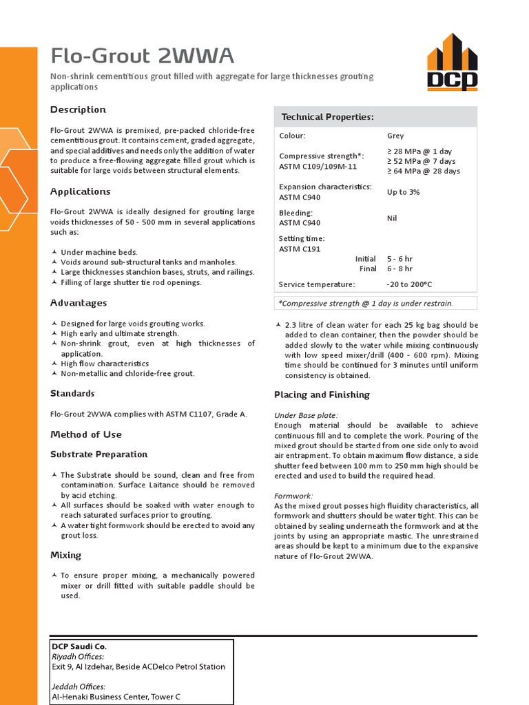 Flo-Grout 2WWA: A Technical Data Sheet for a Non-Shrink Cementitious ...