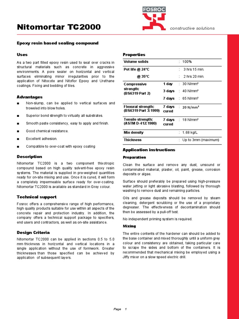 Nitomortar TC2000: Epoxy Resin Based Sealing Compound Uses Properties ...