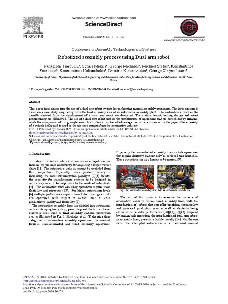 Robotized Assembly Process Using Dual Arm Robot | PDF