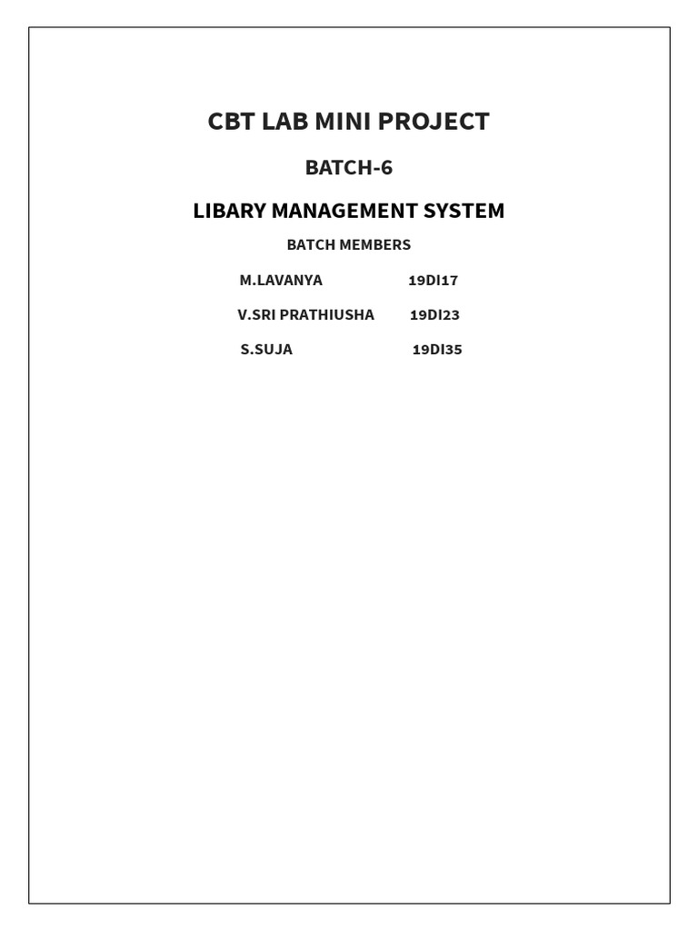 CBT Lab Mini Project: Libary Management System | PDF | Computing ...