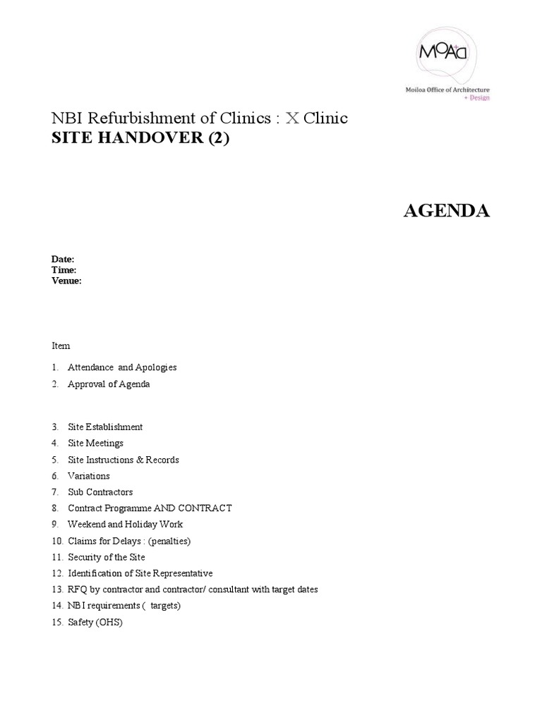 Agenda SITE HANDOVER Template | PDF