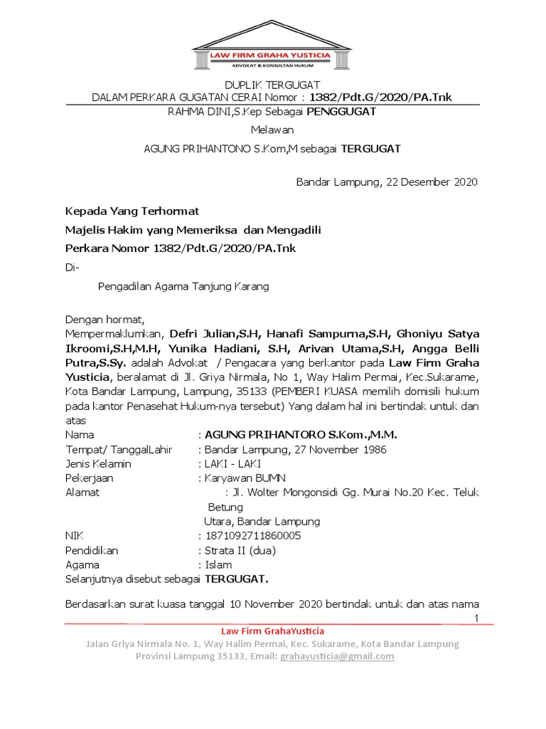 DUPLIK AGUNG Pengadilan Agama | PDF