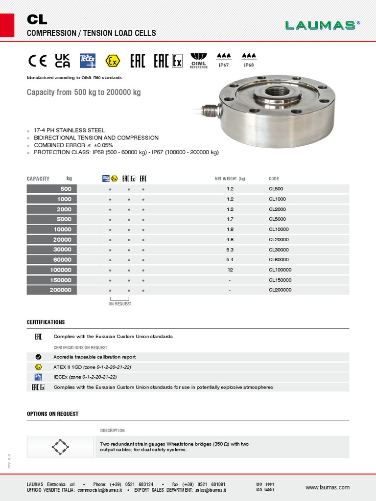 Capacity From 500 KG To 200000 KG: Compression / Tension Load Cells ...