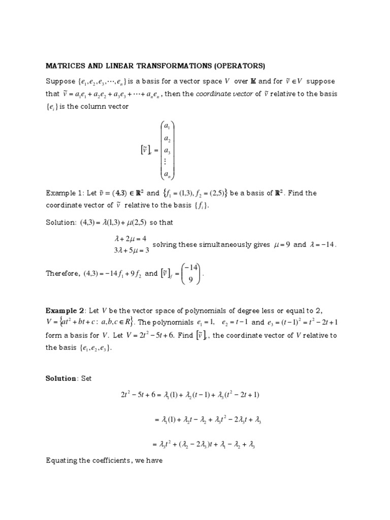 Matrices and Linear Transformations | PDF | Basis (Linear Algebra) | Vector Space