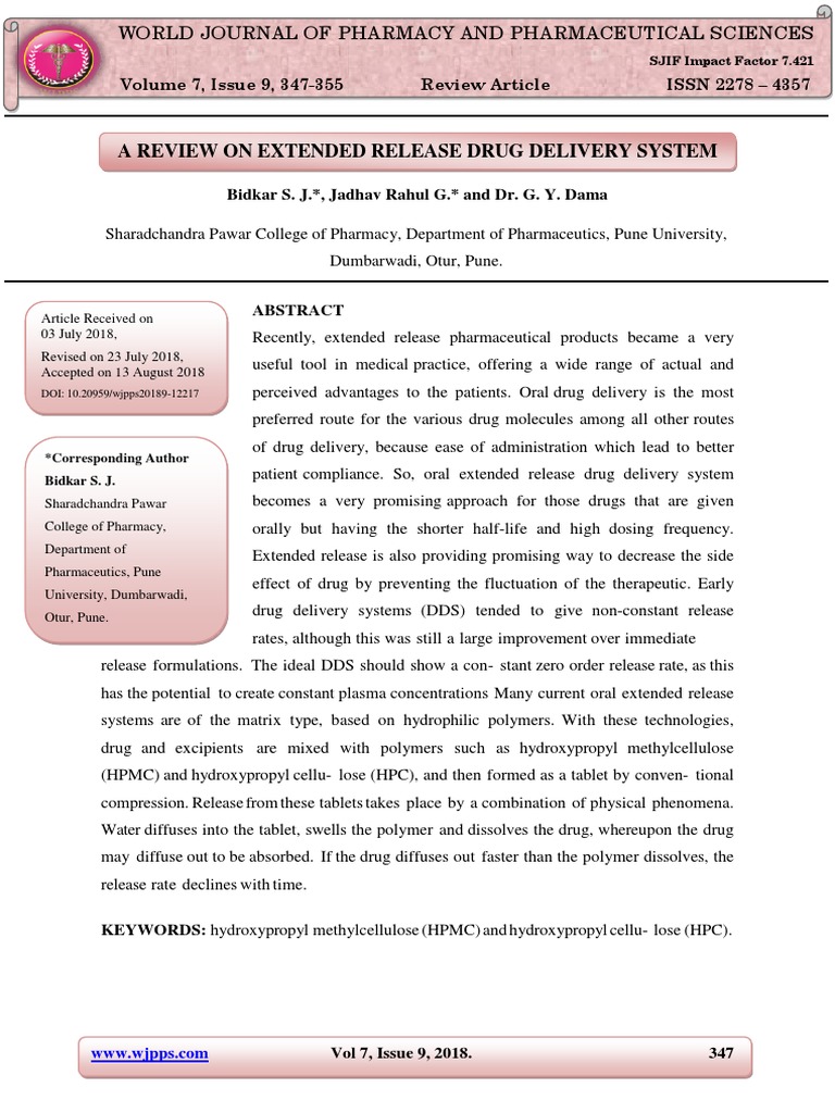 Review of Extended Release Drug Systems | PDF | Extrusion ...
