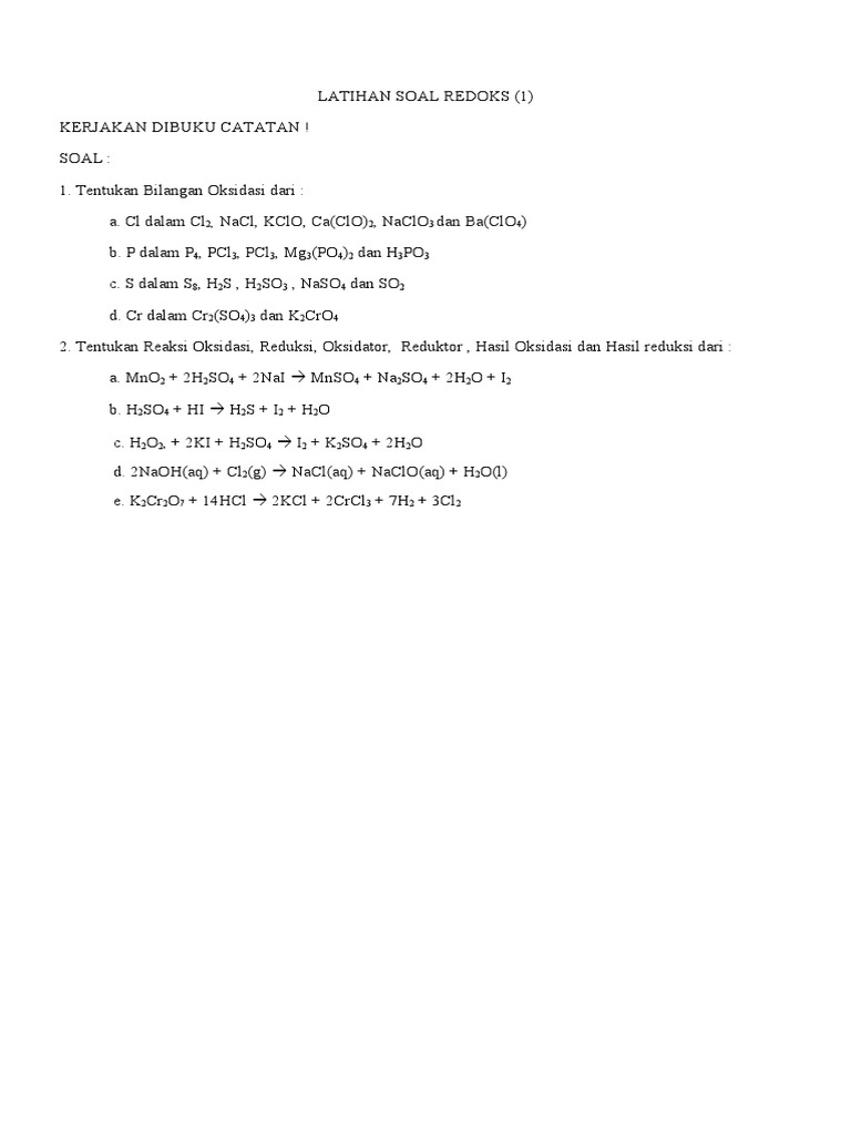 Latihan Soal Redoks 1 | PDF | Metode & Bahan Ajar | Sains & Matematika