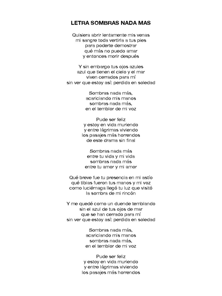 Letra Sombras Nada Mas | PDF